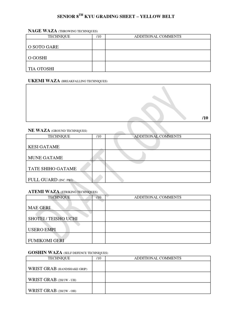 Yellow Belt Grading Sheet | PDF
