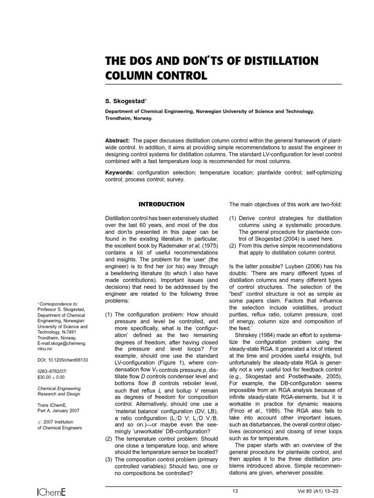 The Dos and Don's of Destillation Column Control | Download Free PDF | Distillation ...