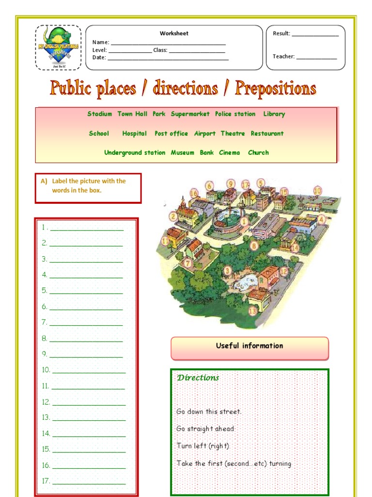Public Places Directions Prepositions | PDF | Teaching Methods & Materials