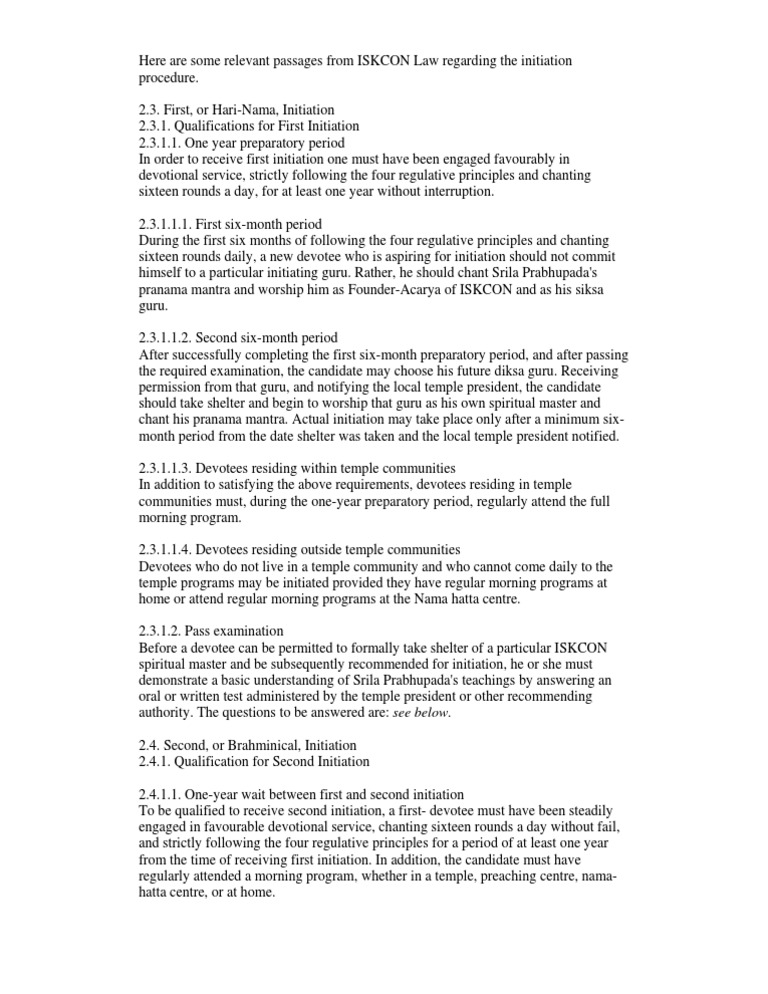 ISKCON Initiation and Devotee Rules | PDF | Religion And Belief ...