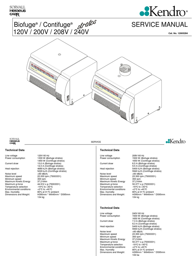 Biofuge Contifuge Stratos 120 200 208 240V Dual | PDF | Electrical ...