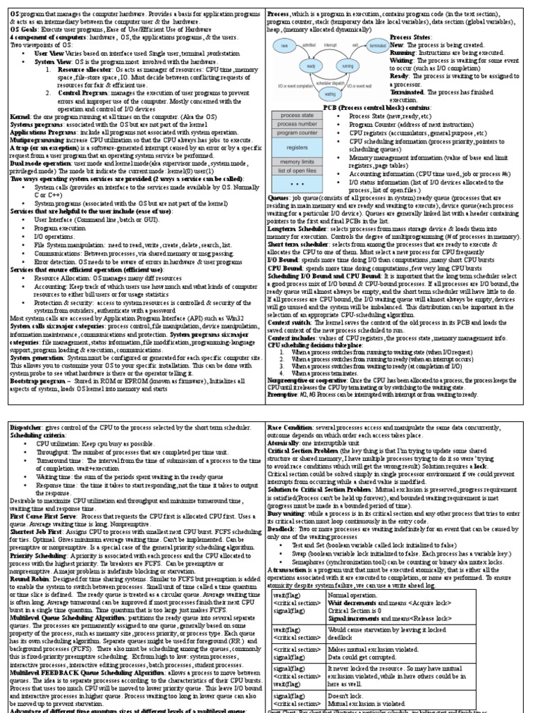Operating Systems 8th Edition Cheat Sheet (Up To Chapter 6) | PDF ...