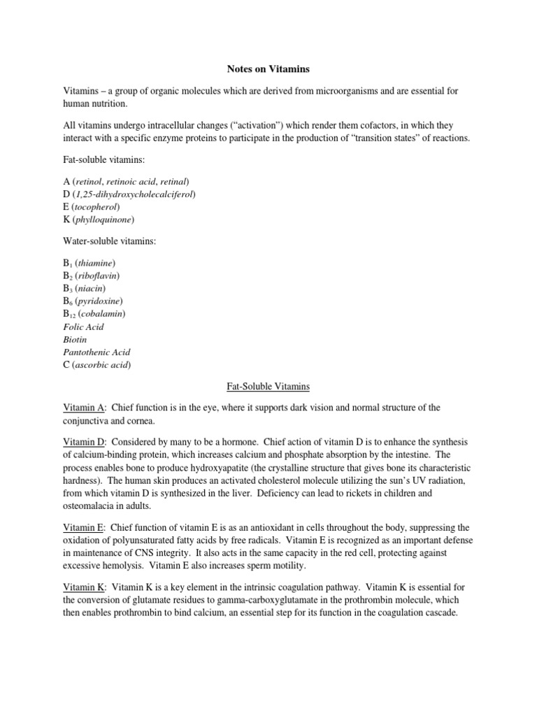 Vitamins | PDF | Cofactor (Biochemistry) | Vitamin