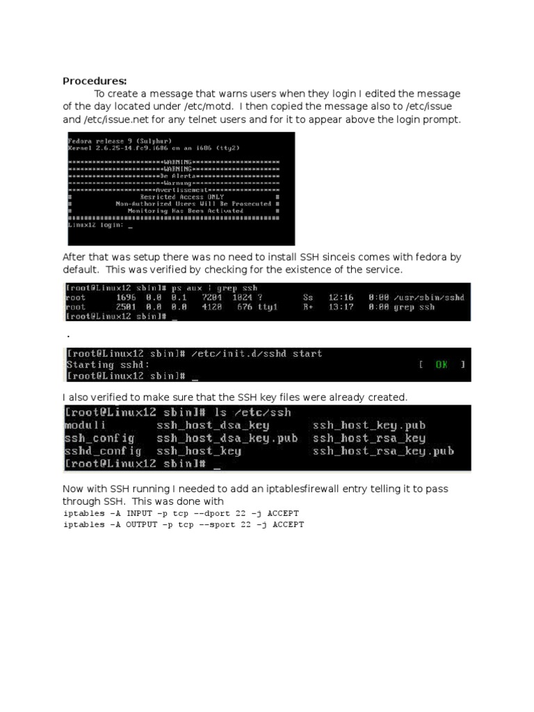 Procedures Iptables A Input P Tcp Dport 22 J Accept Iptables A Output P Tcp 7917