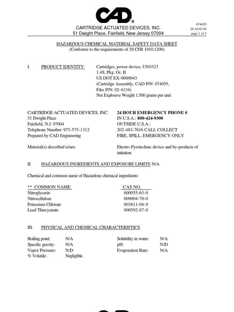 MSDS - Gca | PDF | Personal Protective Equipment | Explosive Material