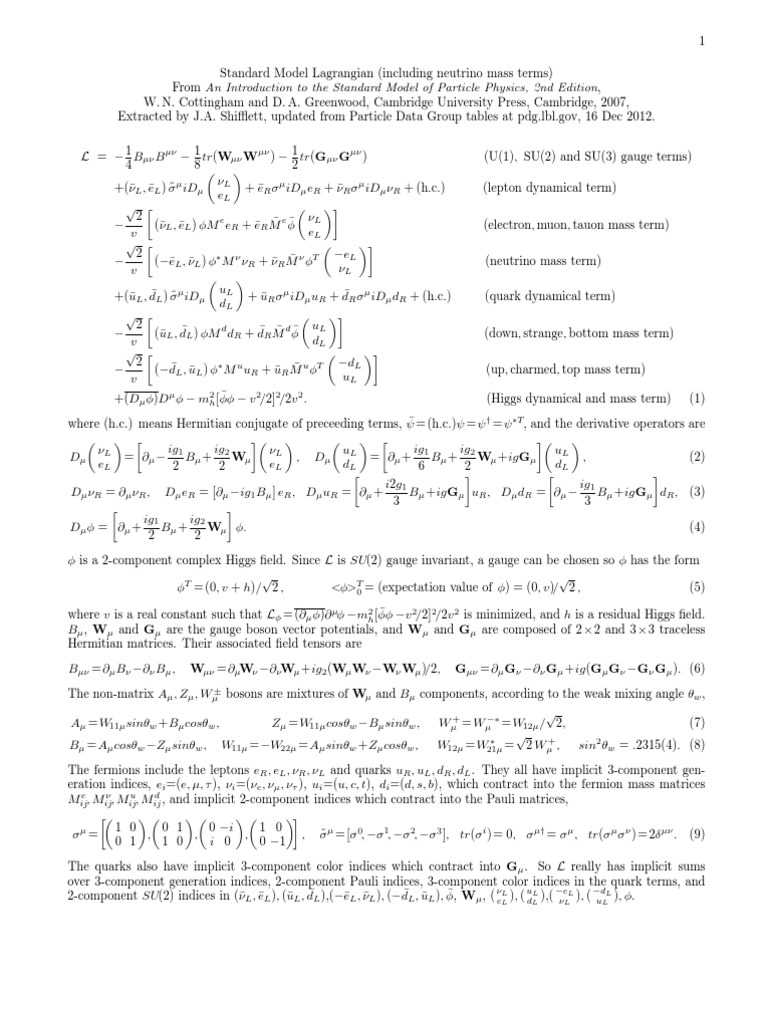 Full Standard Model Lagrangian Form | PDF | Standard Model | Condensed ...