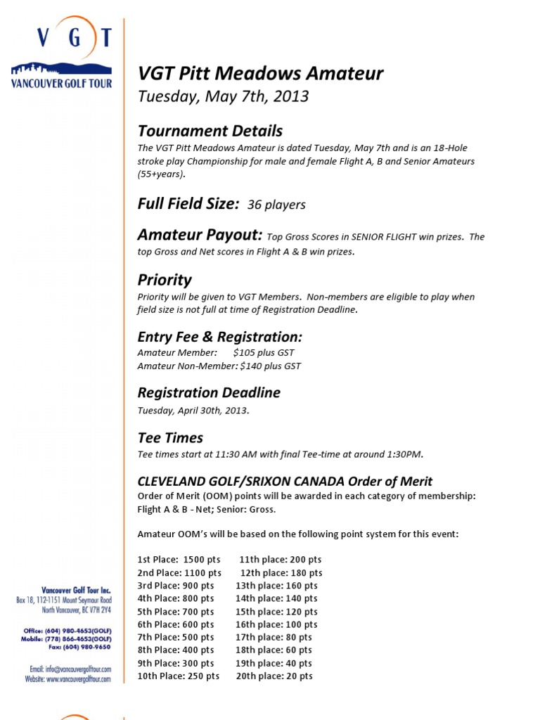 2013 VGT Pitt Meadows Amateur | PDF