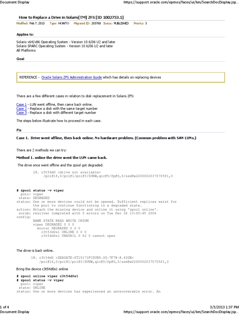Replacing Disks in Solaris ZFS | PDF | File System | Information ...