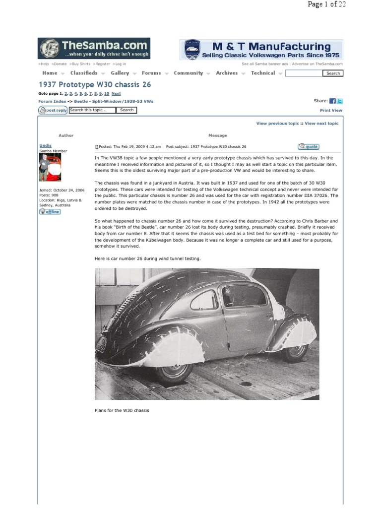 1937 Prototype W30 Chassis 26 | PDF | Volkswagen | Vehicle Technology