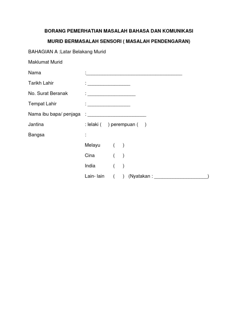 Borang Pemerhatian Masalah Bahasa Dan Komunikasi | PDF