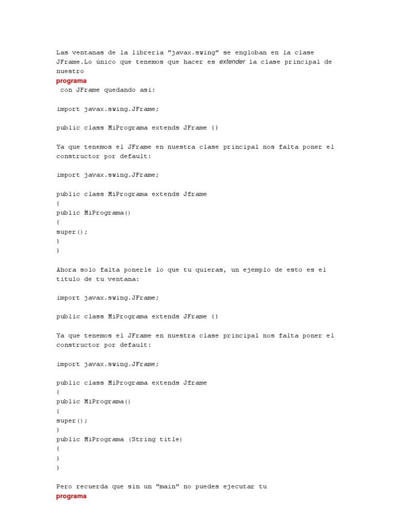 Jframe | Descargar gratis PDF | Java (lenguaje de programación) | Clase (Programación informática)