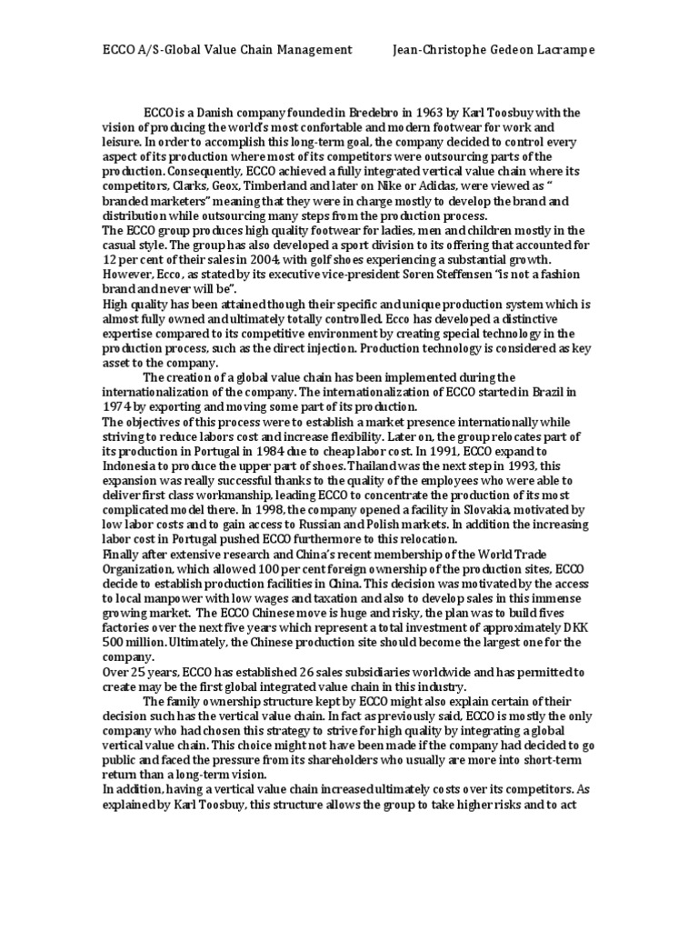 ECCO A/S Global Value Chain Management Strategy | PDF | Competition ...