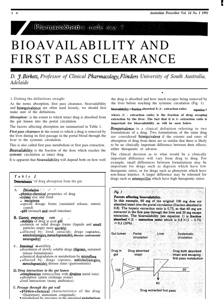 Bioavailability and First Pass Clearance | PDF | Bioavailability ...