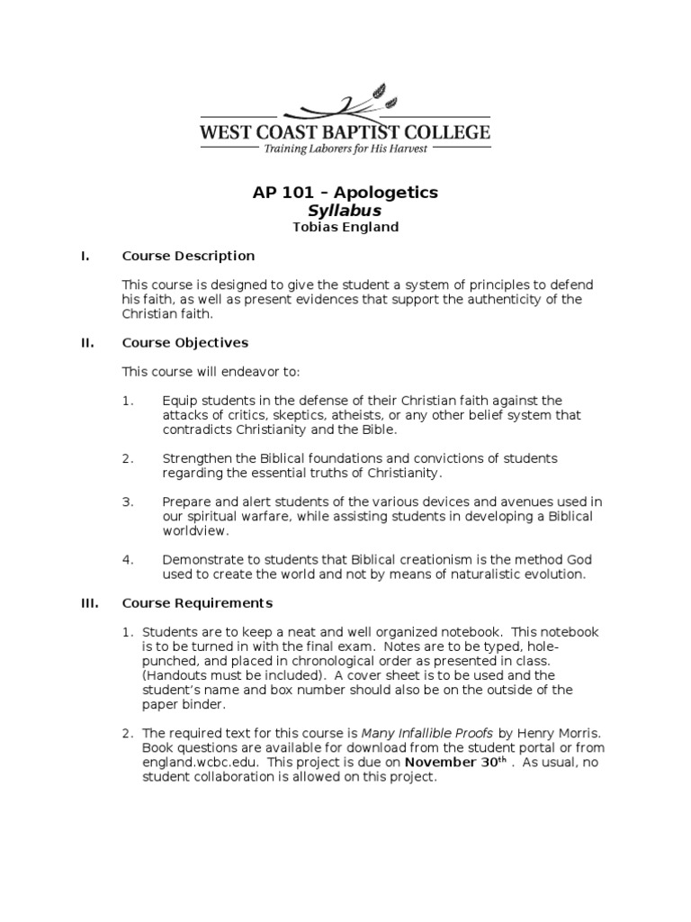 Apologetics Syllabus | PDF | Christian Apologetics | Plagiarism