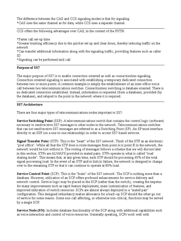 CAS vs CCS Signaling Modes: Key Differences | PDF | Computer Network ...