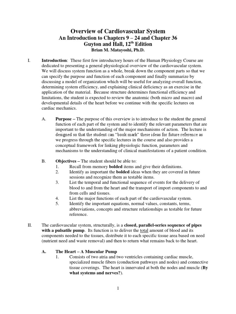 Overview of Cardiovascular System: An Introduction To Chapters 9 - 24 and Chapter 36 Guyton and ...