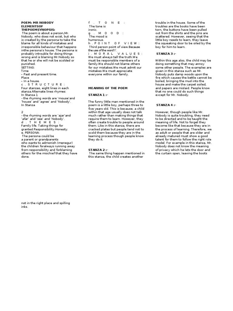 Poem MR Nobody | PDF