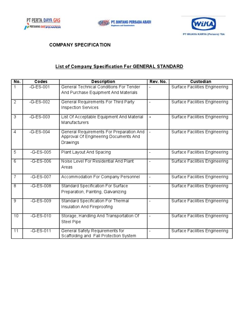 List of Company Specification For General Standard | PDF | Computers ...