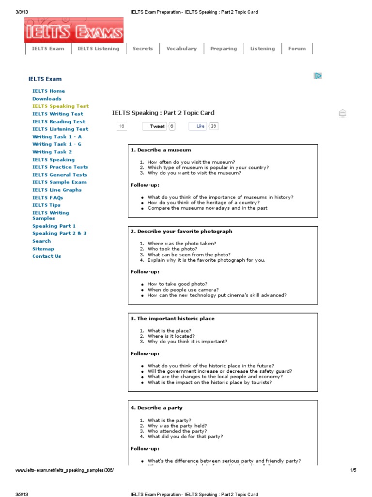 IELTS Exam Preparation - IELTS Speaking - Part 2 Topic Card PDF | PDF ...