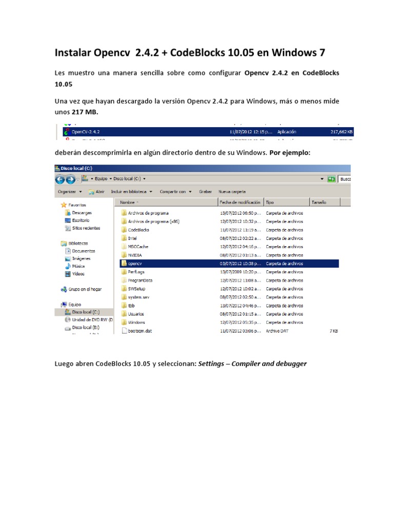 Configurar Opencv 242 Con Codeblocks 10-05 | PDF | Computación de 64 bits | Compilador