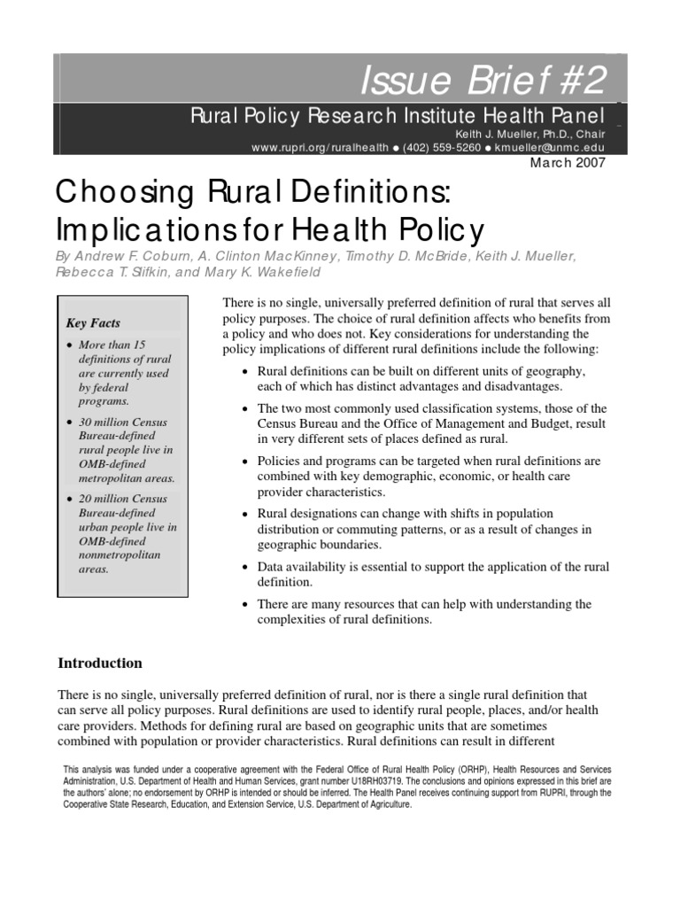 Issue Brief #2: Choosing Rural Definitions: Implications For Health ...