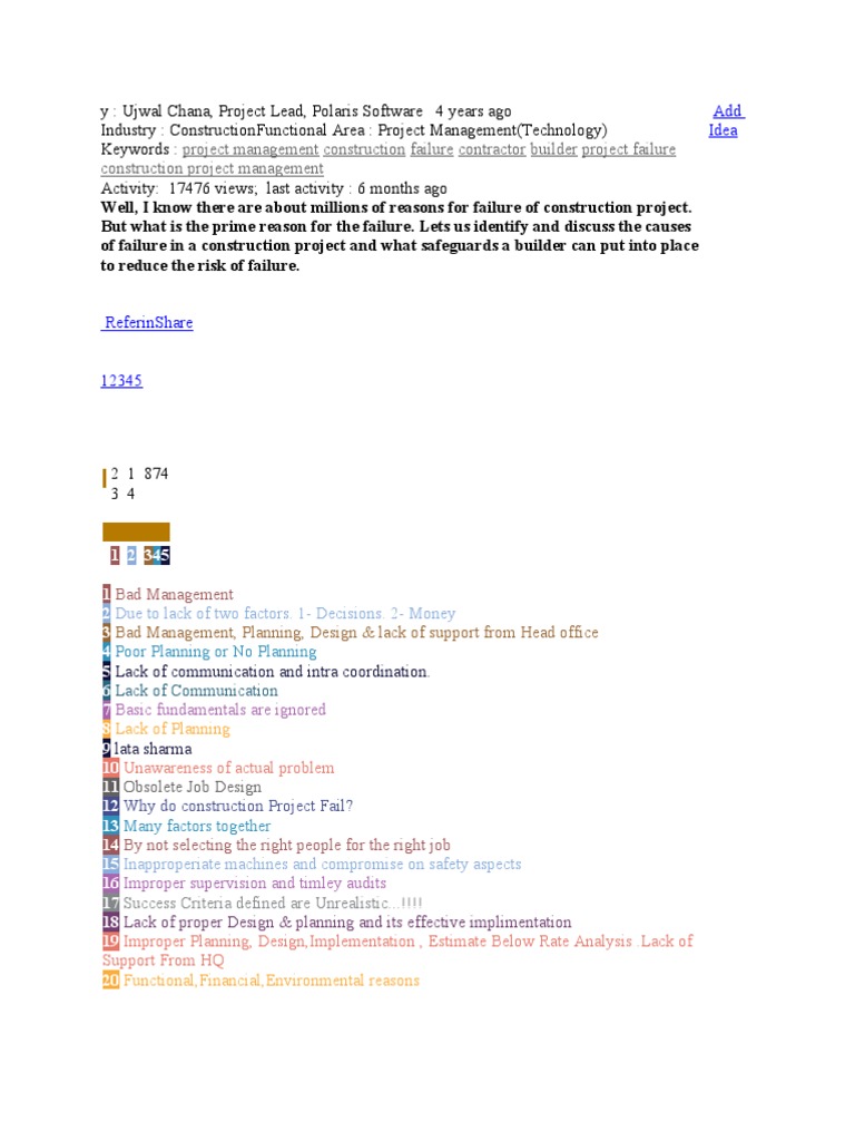 Construction Project Failure Causes | PDF | Risk Management | Risk