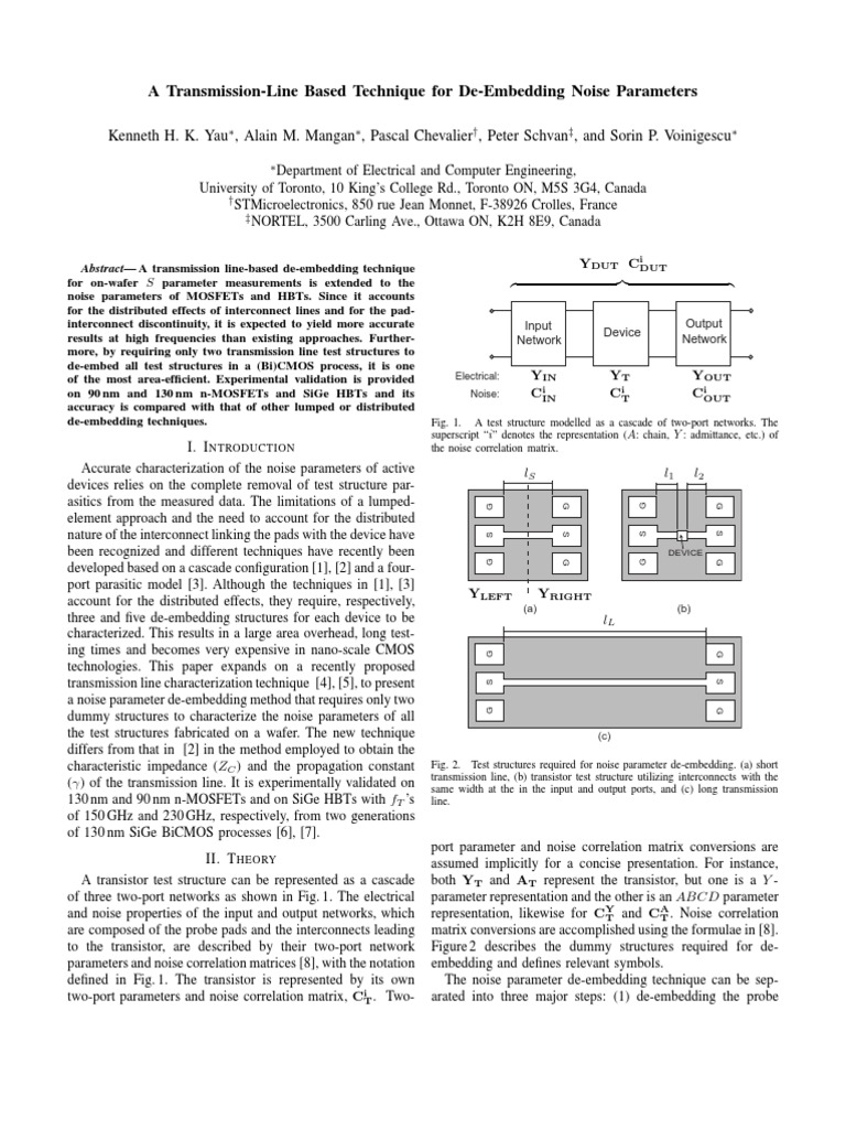 A Transmission-Line Based Technique For De-Embedding Noise Parameters | PDF | Transmission Line ...