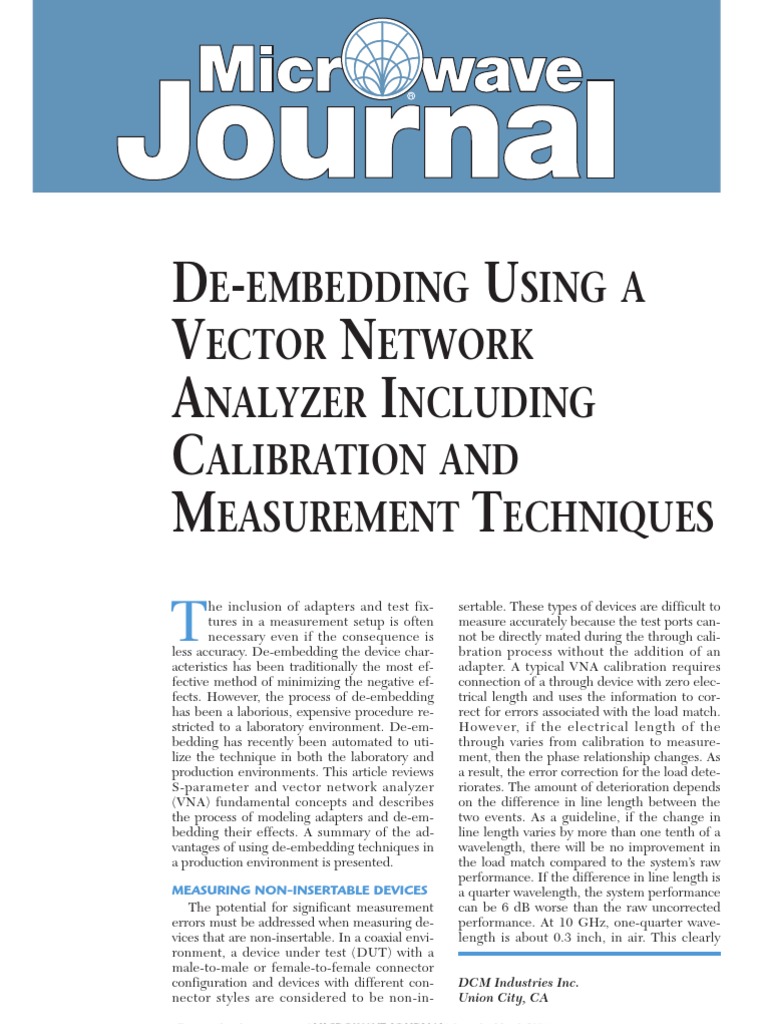 De-Embedding Using A Vna | PDF | Calibration | Transmission Line