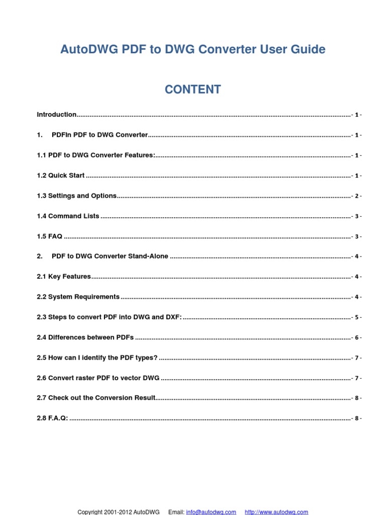 Autodwg Pdf To Dwg Converter User Guide Content Download Free Pdf