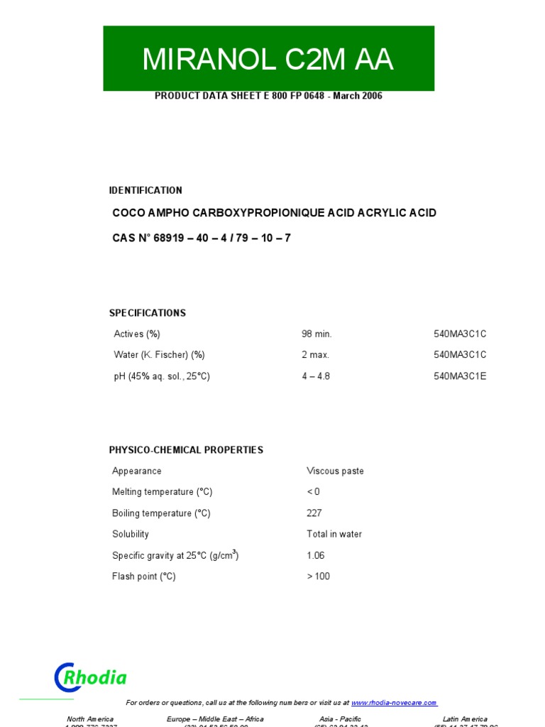 Miranol C2M AA | PDF | Celsius | Chemical Substances