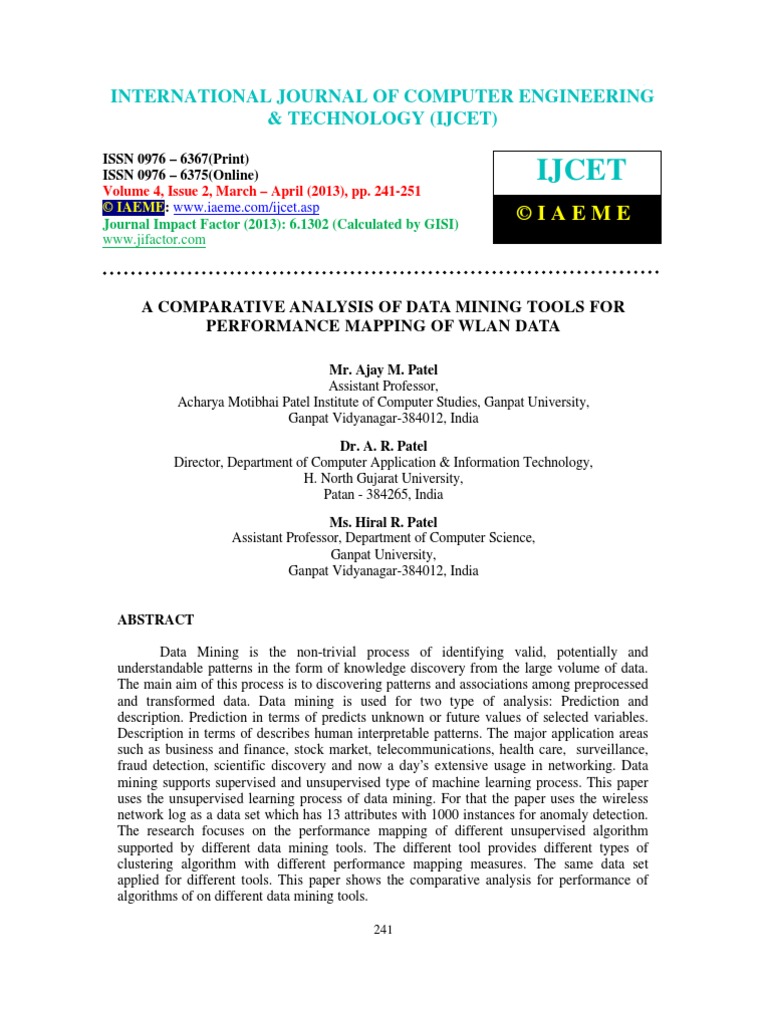 A Comparative Analysis of Data Mining Tools For Performance Mapping of Wlan Data | PDF | Data ...