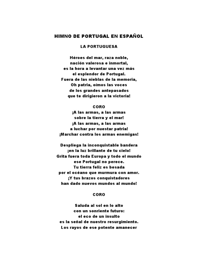 HIMNO DE PORTUGAL EN ESPAÑOL