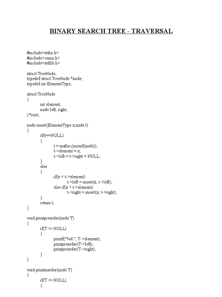 C Program For Binary Search Tree Traversal | PDF | Theoretical Computer Science | Computer ...