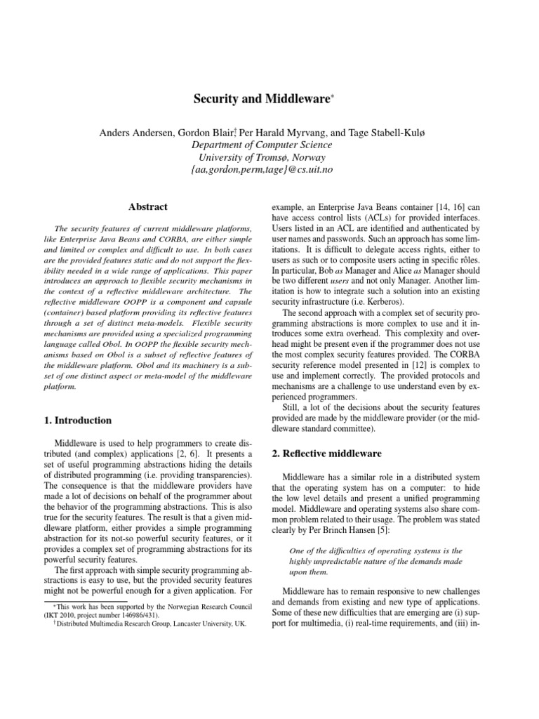 A Reflective Approach to Programmable and Flexible Security Mechanisms in Middleware | PDF ...