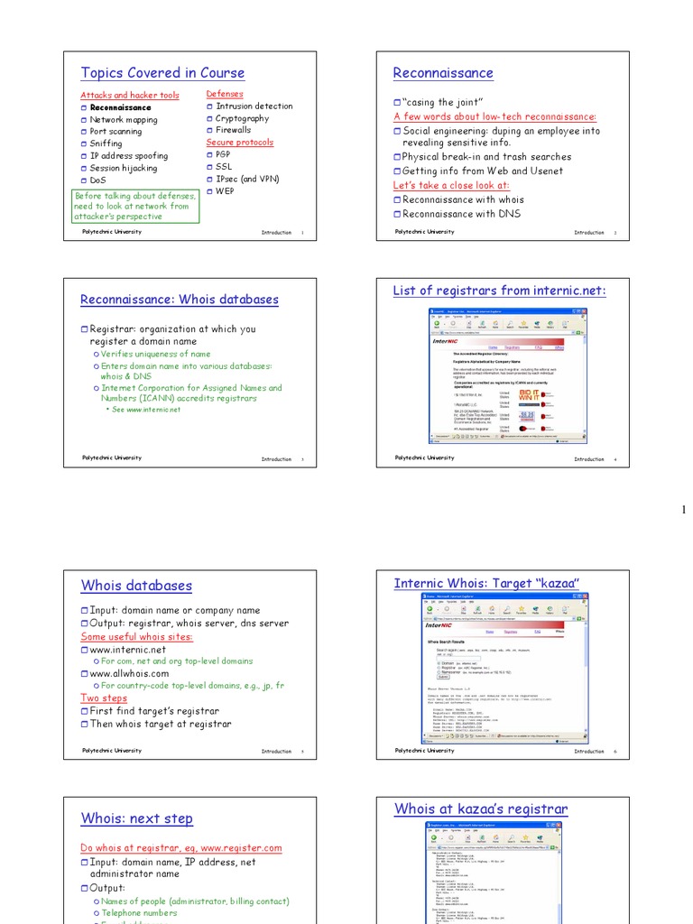 Topics Covered in Course Reconnaissance | PDF | Domain Name System ...