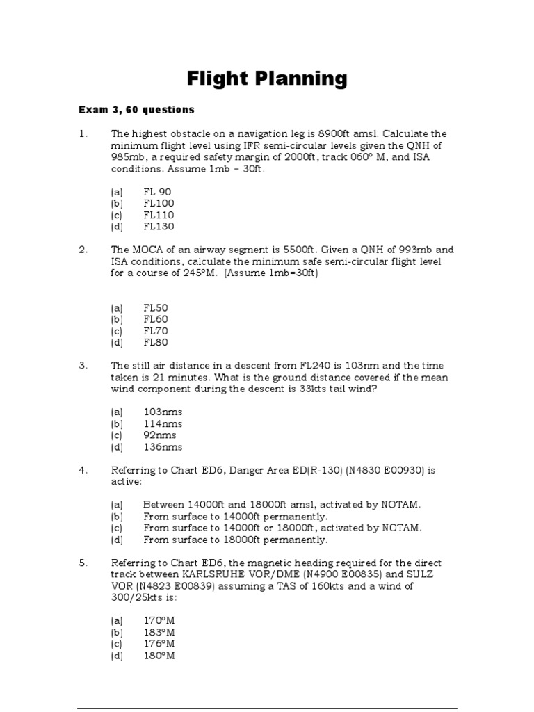 Flight Planning Exam 3 | Instrument Flight Rules | Aviation