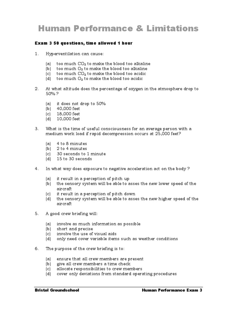 Human Performance Exam 3 | PDF | Hypoxia (Medical) | Instrument Flight ...