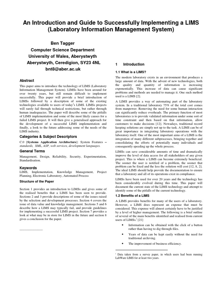 An Introduction and Guide To Successfully Implementing A LIMS ...