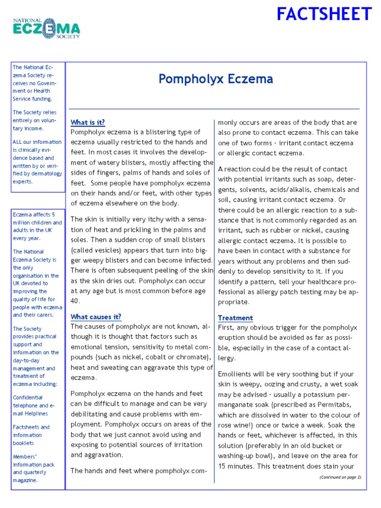 Main - Factsheet Pompholyx Eczema | Dermatitis | Allergy