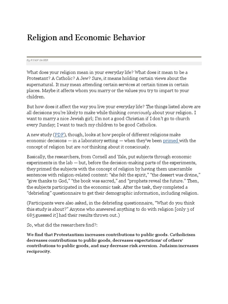 Religion and Economic Behavior (2009) | PDF | Public Good | Truth