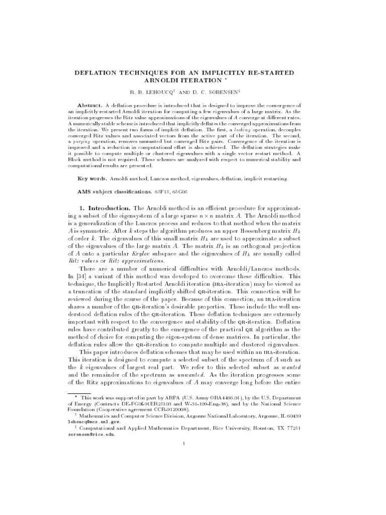 25 Deflation Techniques For An Implicitly Restarted Arnoldi Iteration | PDF | Eigenvalues And ...
