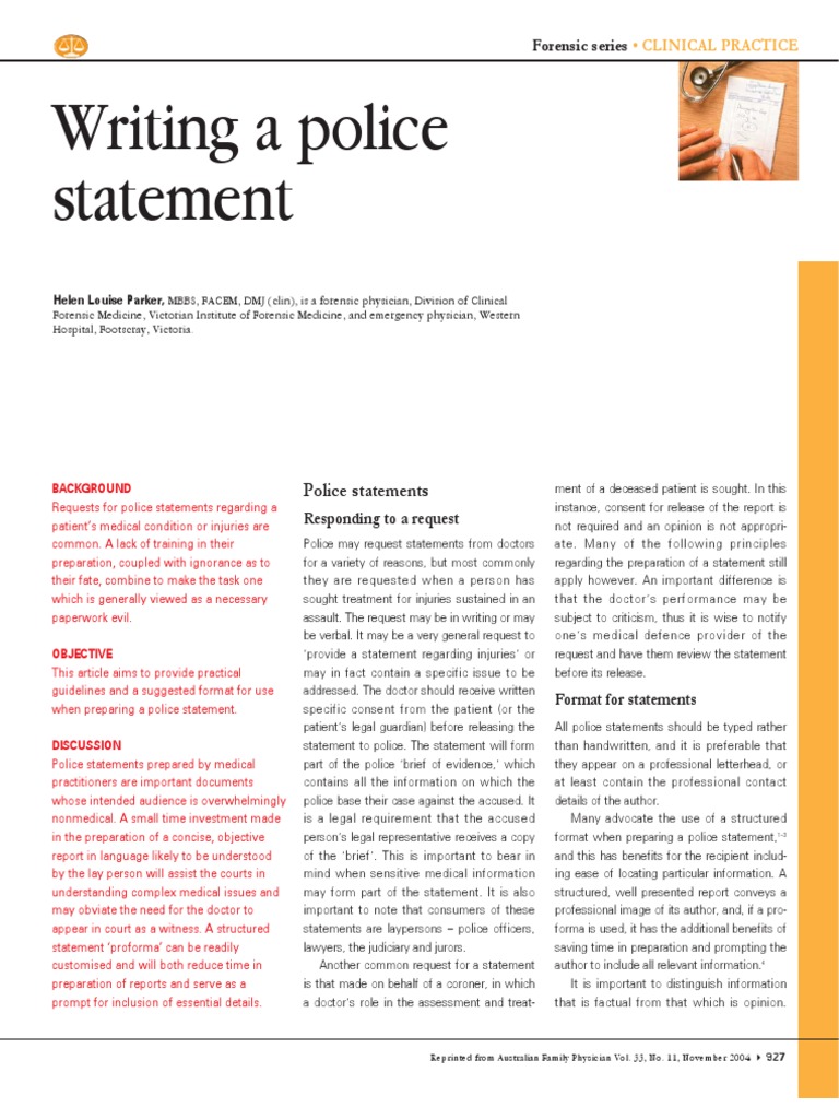 Medical Writing A Police Statement | PDF | Wound | General Practitioner