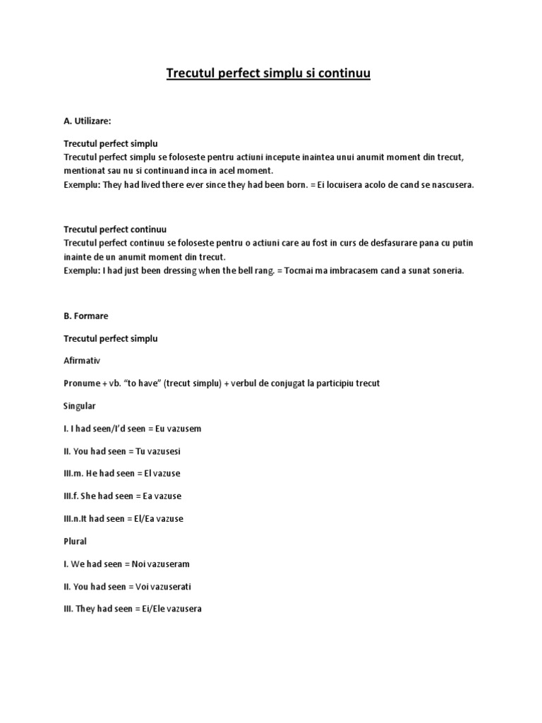 Engleza - Trecutul Perfect Simplu Si Continuu | PDF | Grammar | Linguistic Morphology