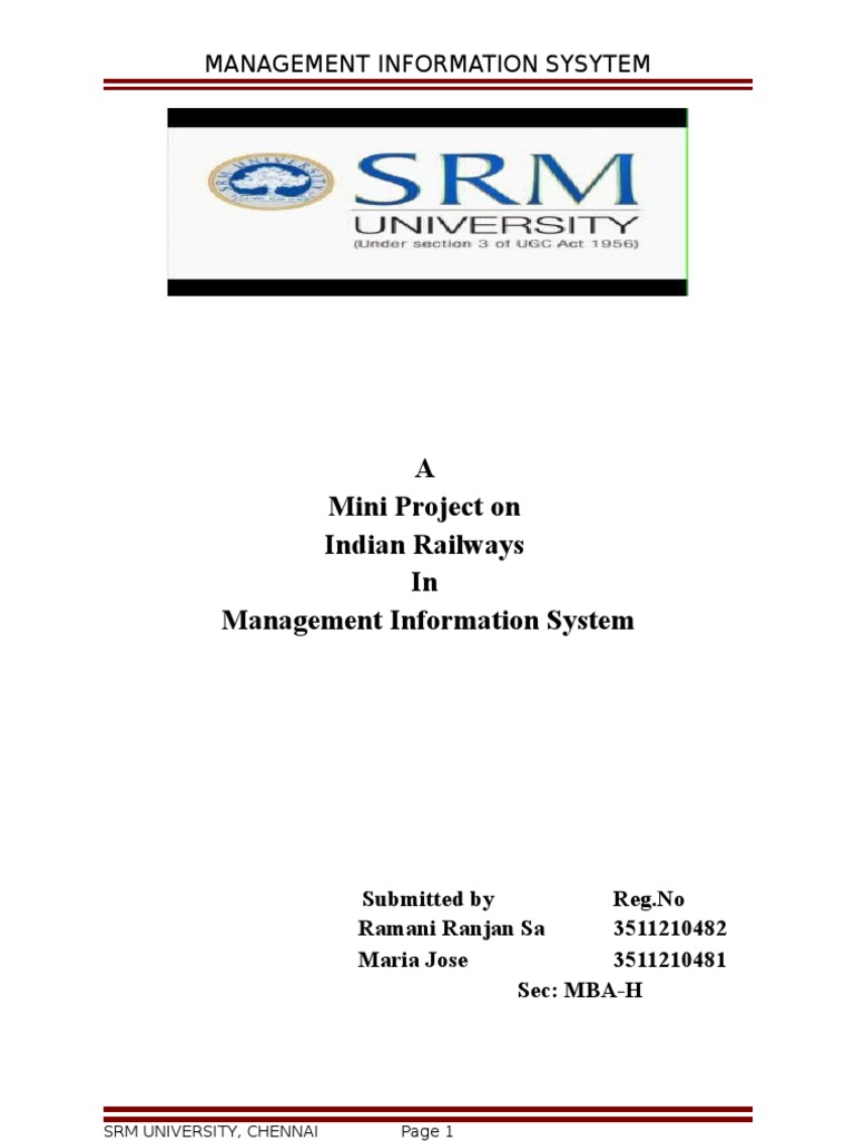 A Mini Project On Indian Railways in Management Information System ...