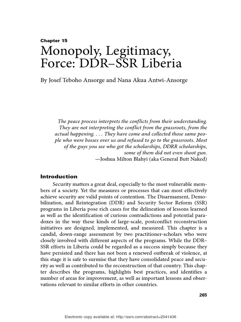 Monopoly, Legitimacy, Force: DDR-SSR Liberia | PDF | Liberia | International Security