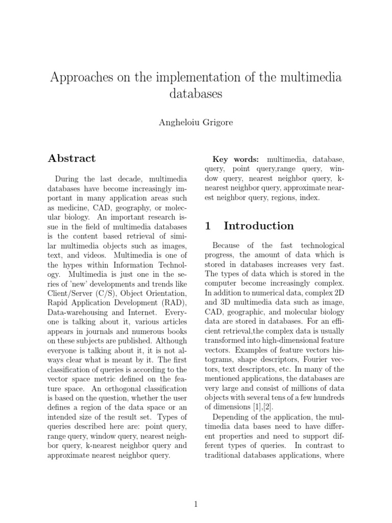 Approaches On The Implementation of The Multimedia Databases | PDF | Database Index | Computer Data