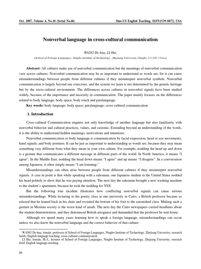 Nonverbal Communication Across Cultures | PDF | Nonverbal Communication ...