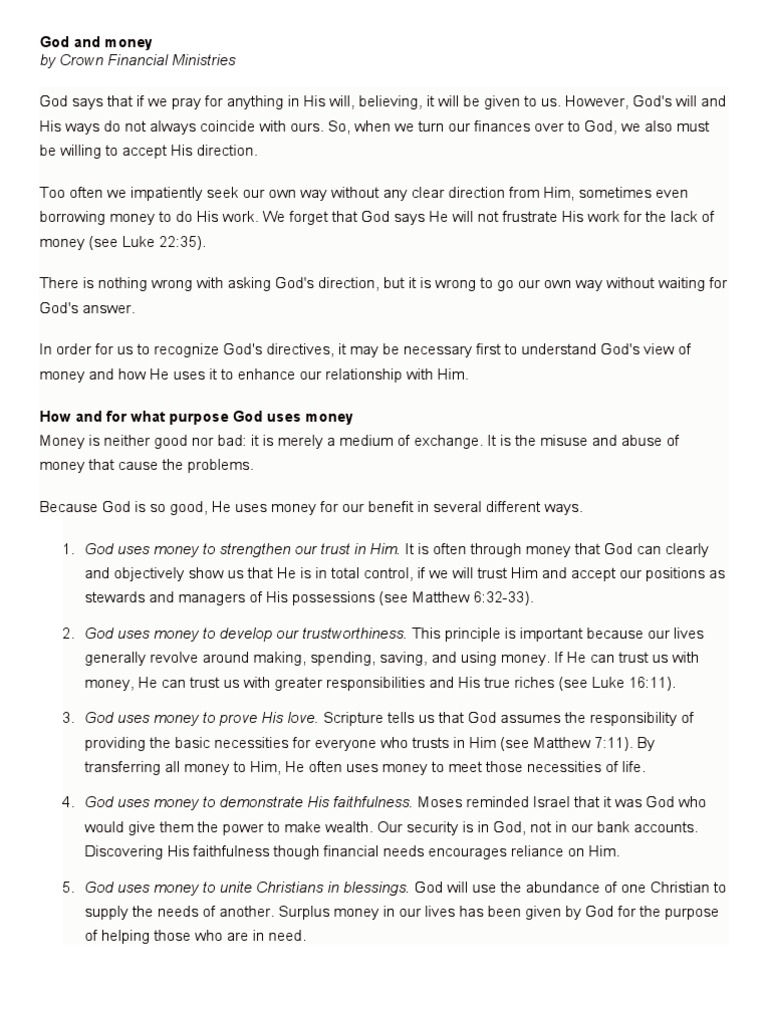 God and Money | PDF | Gospel Of Matthew | God