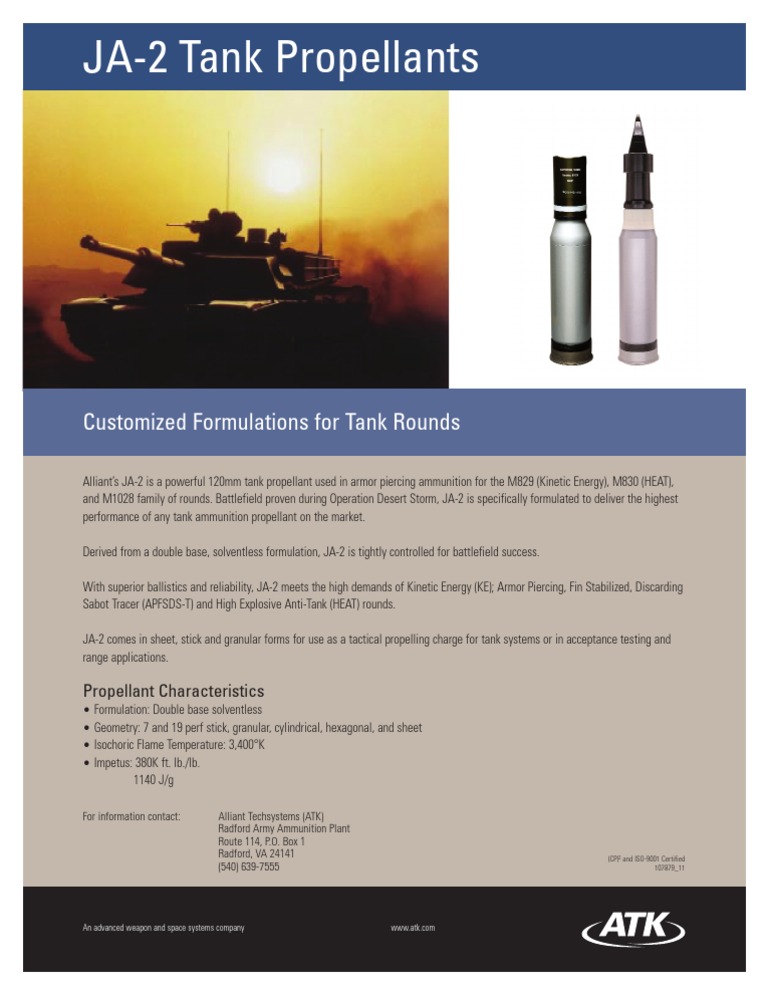 Large Caliber Ammunition Propellant - JA-2 Tank Propellants