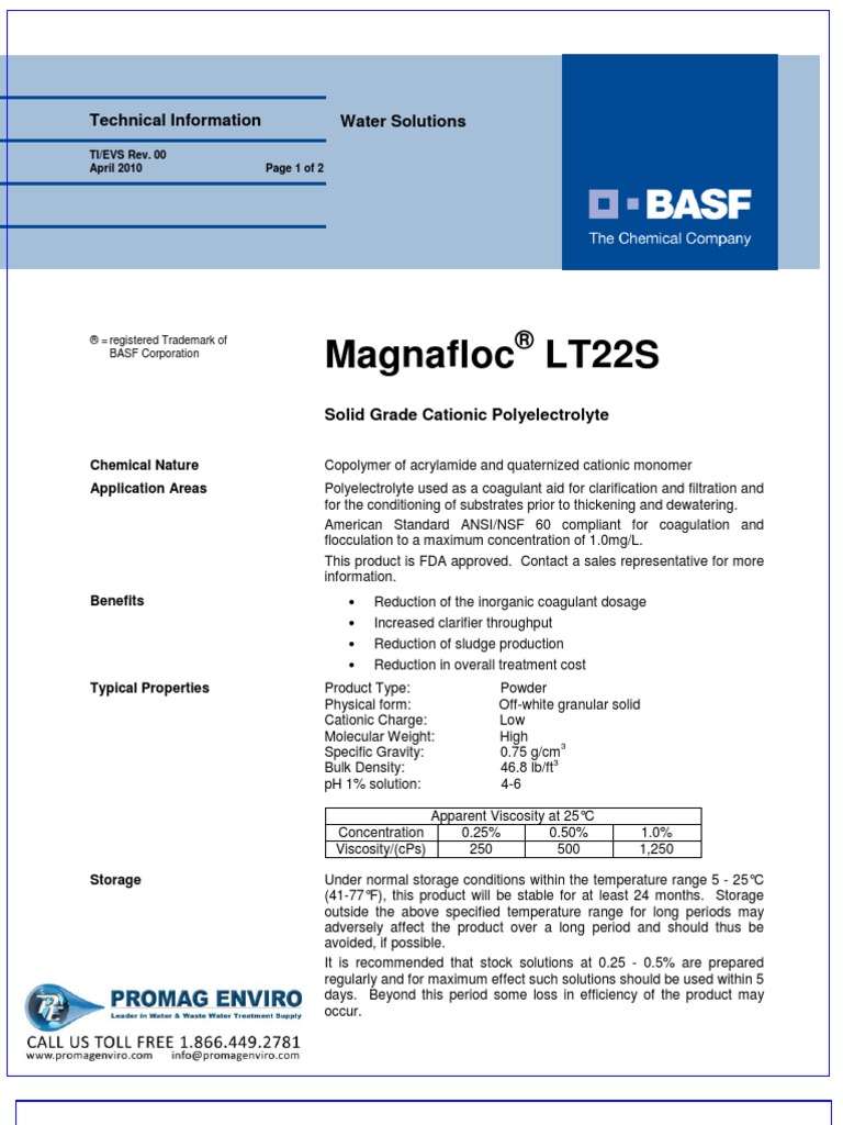 Chemicals Zetag DATA Powder Magnafloc LT 22 S - 0410 | PDF | Chemistry ...
